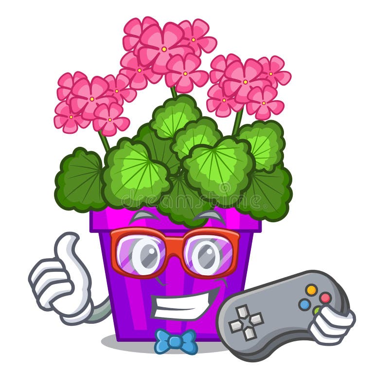 Gamer Geranium Flowers in the Cartoon Pot Stock Vector - Illustration ...