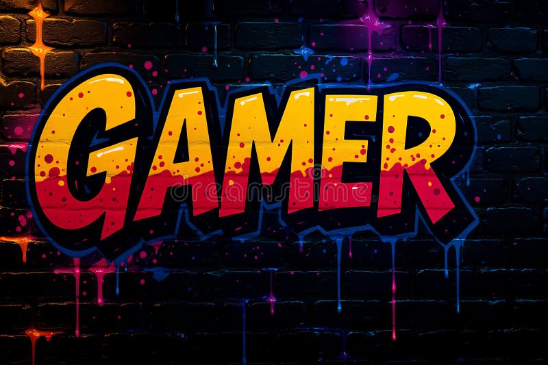 Gamer Graffiti Art on Brick Wall Stock Illustration - Illustration of ...