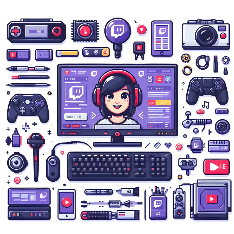 Gamer Icon Set Element Streaming Stock Illustration - Illustration of ...