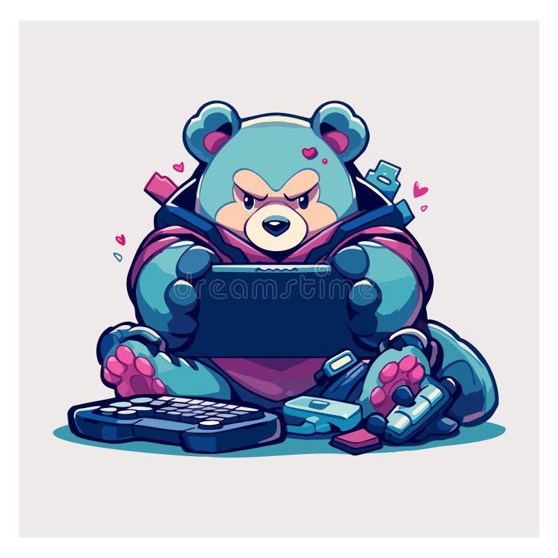 Gamer Logo Angry Bear Holding a Mouse and Keyboard Stock Vector ...
