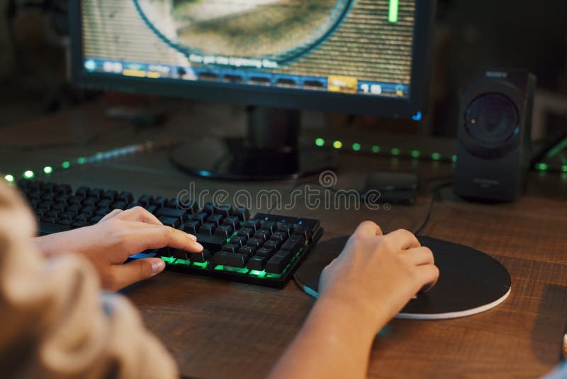 Gamer Playing Online Video Games Stock Photo - Image of hands, indoors ...