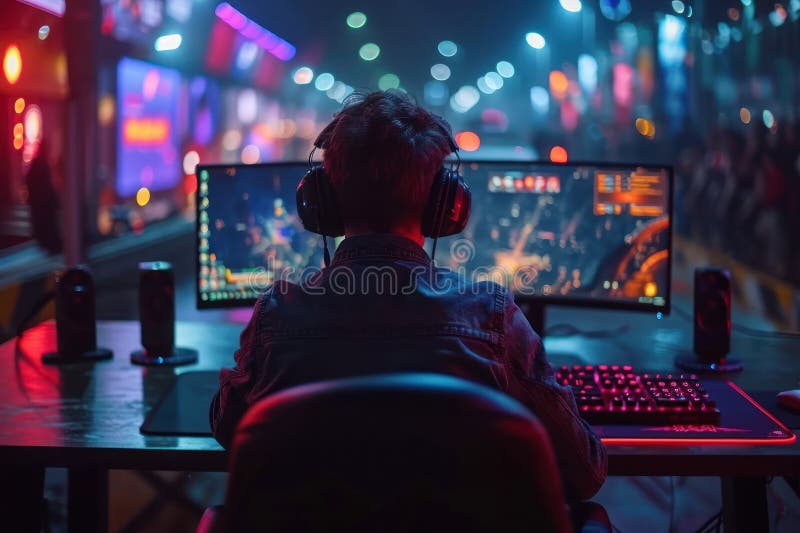 Gamer Playing Pc Game with Racing Wheel Controller Stock Illustration ...