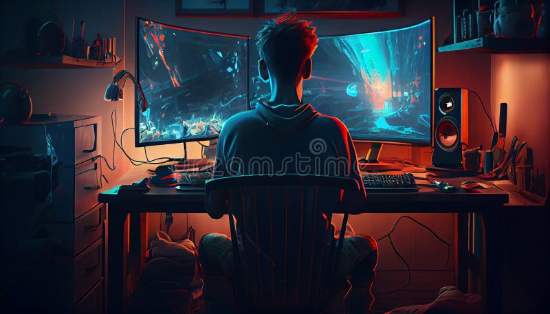 Gamer Playing Video Game. Generative Ai Stock Illustration ...