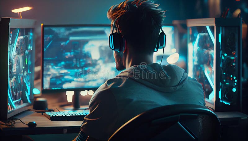 Gamer Playing Video Game. Generative Ai Stock Illustration ...