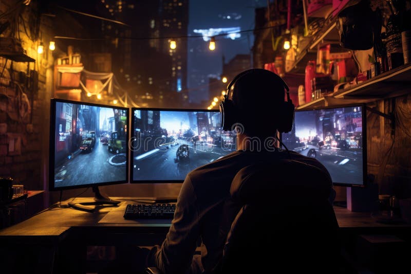 A Gamer Plays a Computer Game Stock Illustration - Illustration of ...