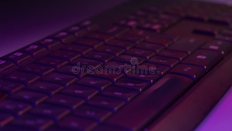 Hand on Computer Keyboard with Neon Lights, 3d Rendering. Computer ...