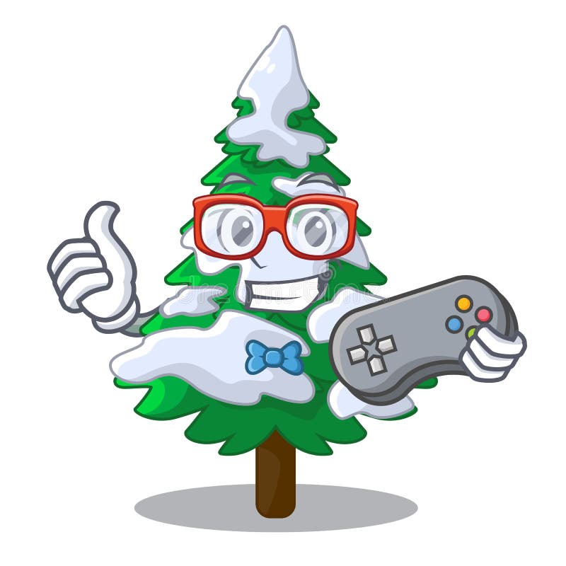Gamer Realistic Fir Tree in Snow Mascot Stock Vector - Illustration of ...