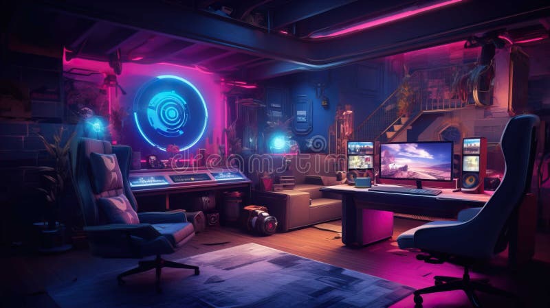 Gamer Room ,Interior of a Gamer Room Lit with Neon Lights Generate AI ...