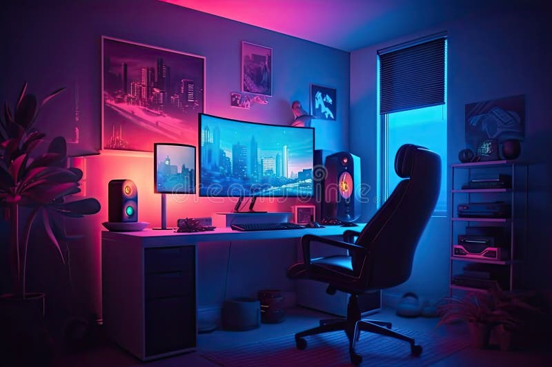 Gamer Room Setup, Gamer Pc, Gradient Background Stock Image - Image of ...