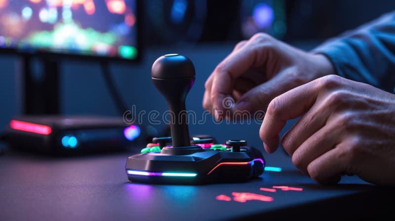 Gamer S Hands on a Joystick Controller with RGB Lighting, Gaming Setup ...