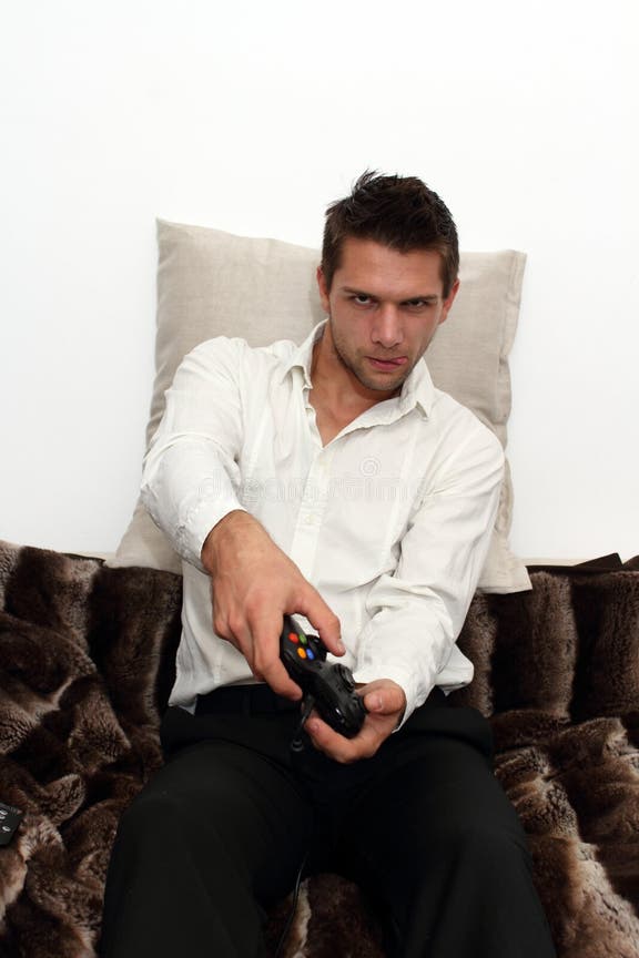 Gamer Sitting on Couch with Controller Stock Photo - Image of hobby ...