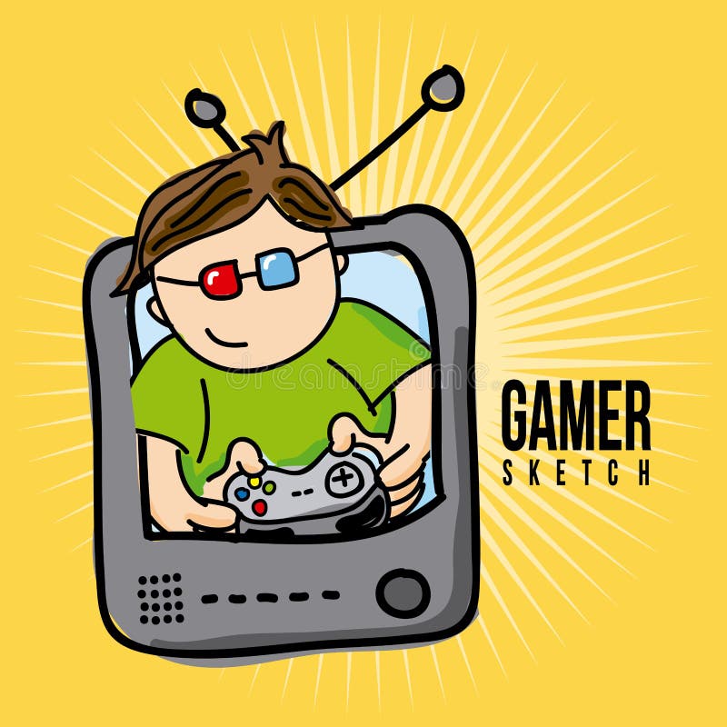 Gamer sketch stock vector. Illustration of interaction - 32922937
