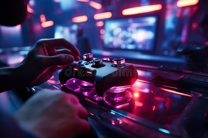 Gamer Using Controller with Illuminated Buttons. Stock Photo - Image of ...