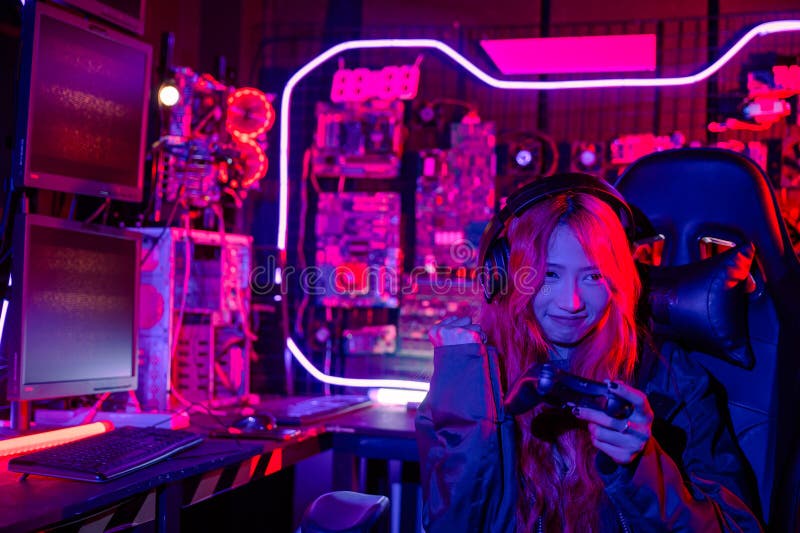 Gamer Using Joystick Controller for Virtual Tournament Plays Online ...