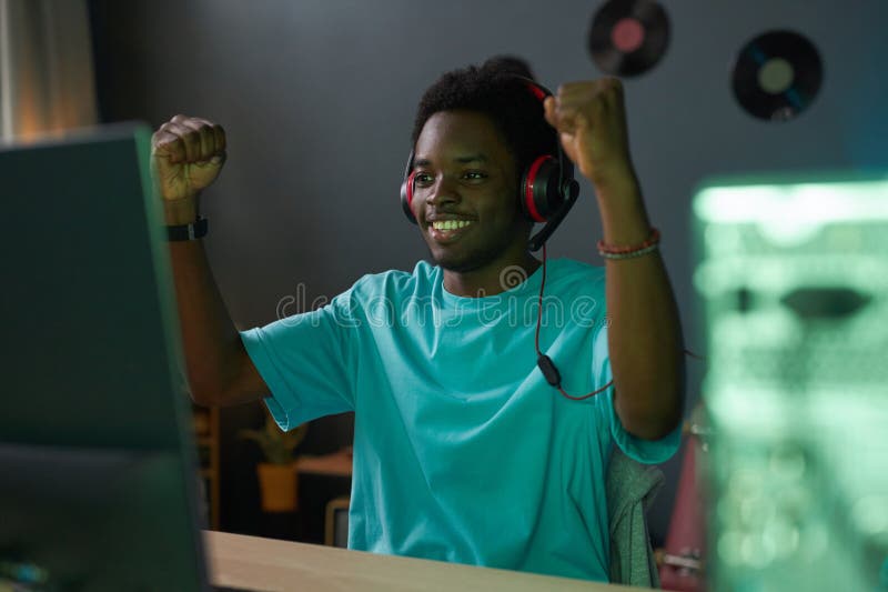 Gamer Winning the Game on Computer Stock Photo - Image of headphones ...