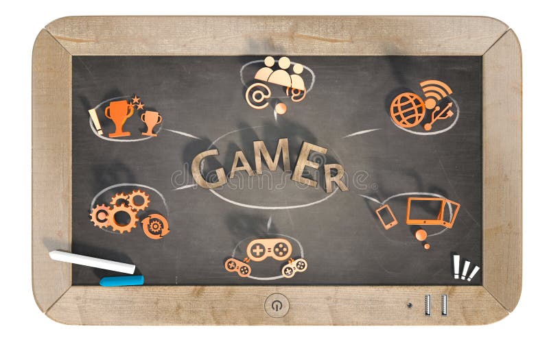 `gamer` Word with 3D Icons on Slate Chalkboard Stock Illustration ...