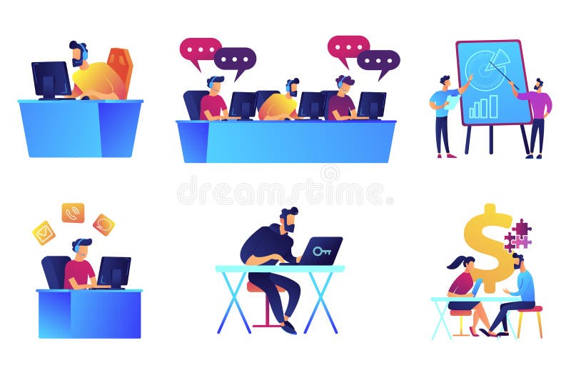 Gamers Playing Video Game and Developers Vector Illustrations Set ...