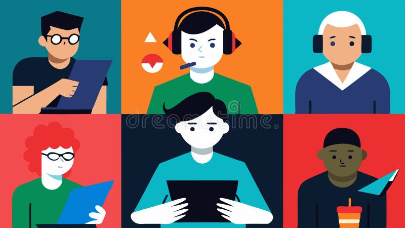 Gamers Profile Collage a Series of Portrait Illustrations of Several ...