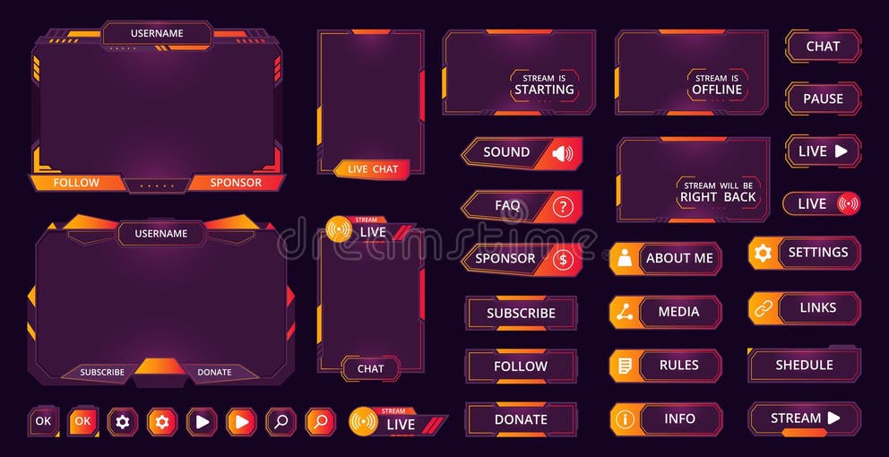 Gamers Stream Screen Frames. Graphic Game Streaming Interface, Mmo Game ...