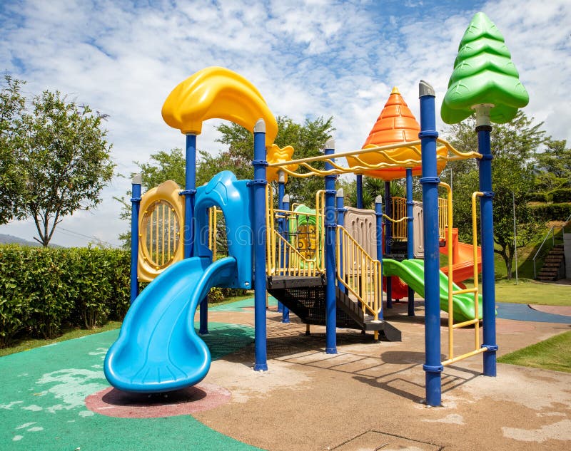 Games for Children with Slide Stock Image - Image of childhood, blue ...