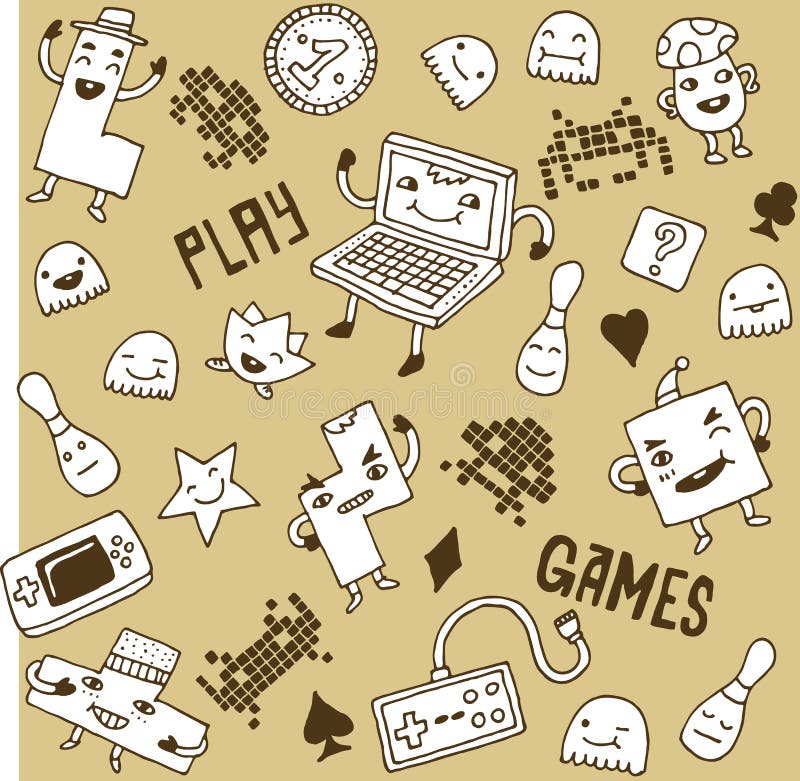 Games doodle set. stock illustration. Illustration of joystick - 111785267