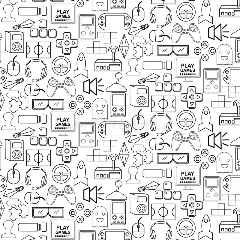 Games Icons Doodle Seamless Pattern Stock Vector - Illustration of game ...