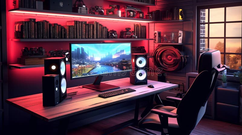Games Room with a Cyber Gamer Computer. Generative AI Stock ...