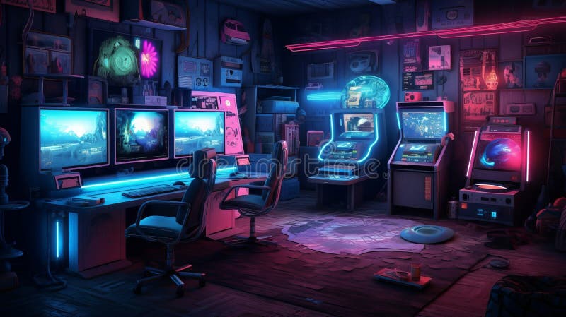 Games Room with a Cyber Gamer Computer. Generative AI. Stock ...