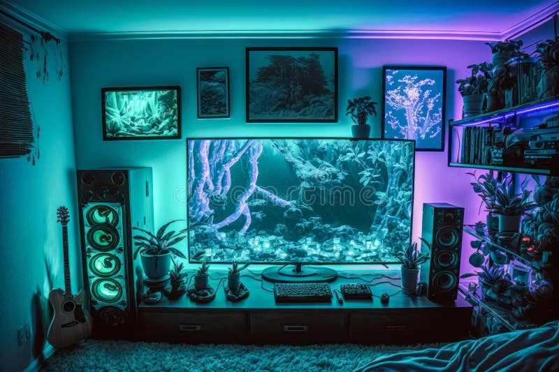 Games Room Illuminated with Leds. Created with Generative AI Technology ...