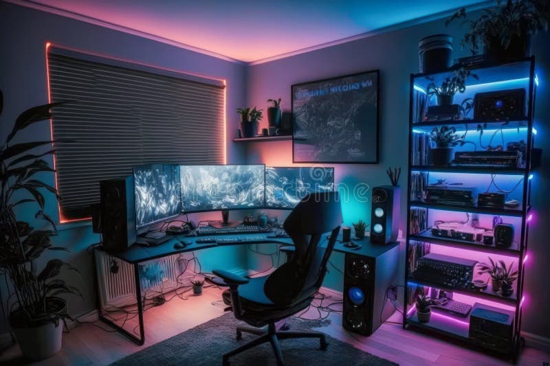 Games Room Illuminated with Leds. Created with Generative AI Technology ...