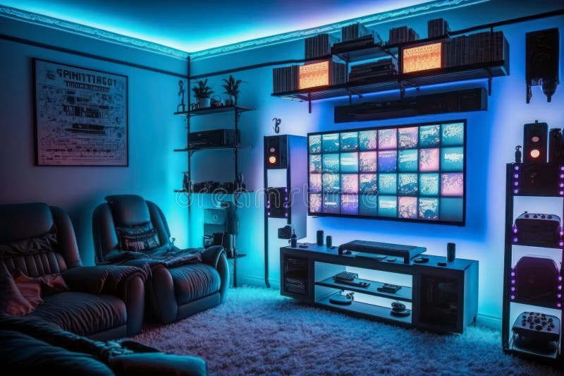 Games Room Illuminated with Leds. Created with Generative AI Technology ...