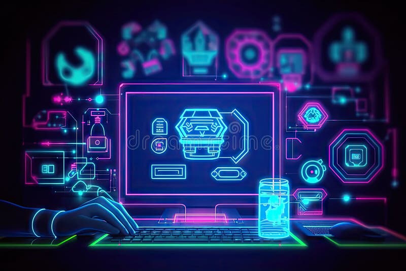 Gamification Game Development Concept Neon Style Stock Image - Image of ...