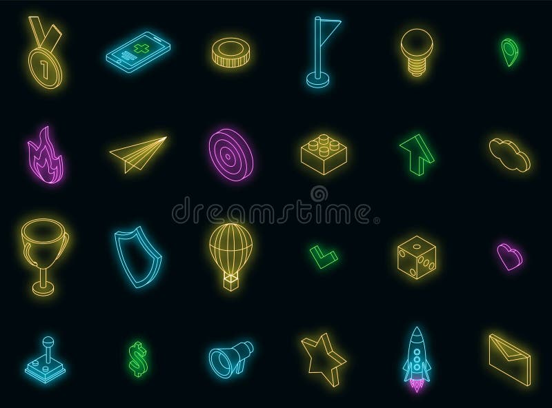 Gamification Icons Set Vector Neon Stock Vector - Illustration of ...