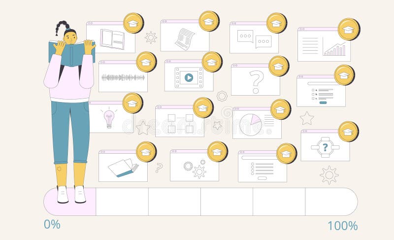 Gamification in Learning Process. Vector Illustration Stock Vector - Illustration of online ...