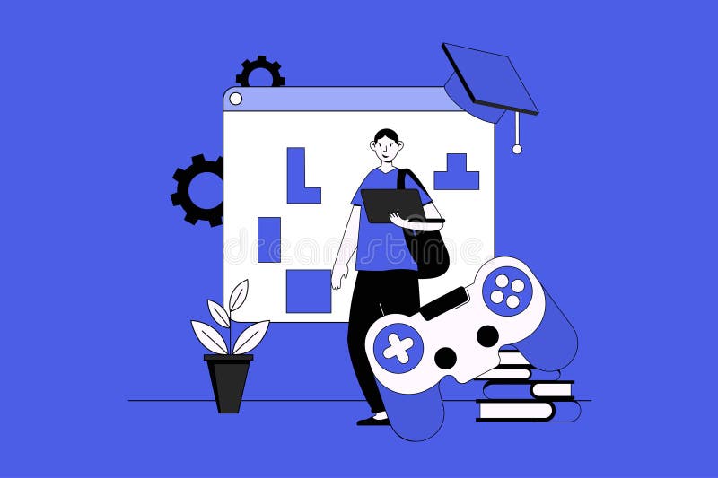 Gamification in Learning Web Concept with Character Scene in Flat ...