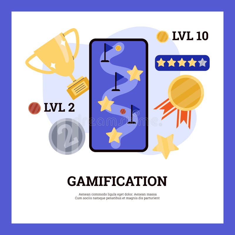 Gamification Online Marketing Technology for Users, Vector Illustration ...