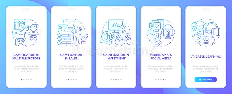 Gamification Trends Blue Gradient Onboarding Mobile App Screen Stock ...