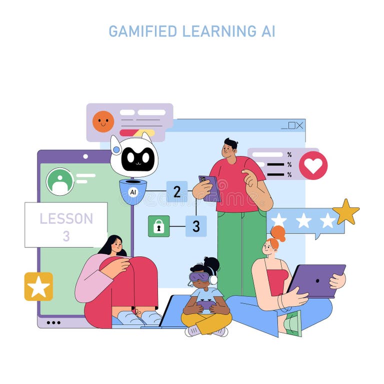 Gamified AI Learning Interaction with Stock Vector - Illustration of progress, elearning: 393783763