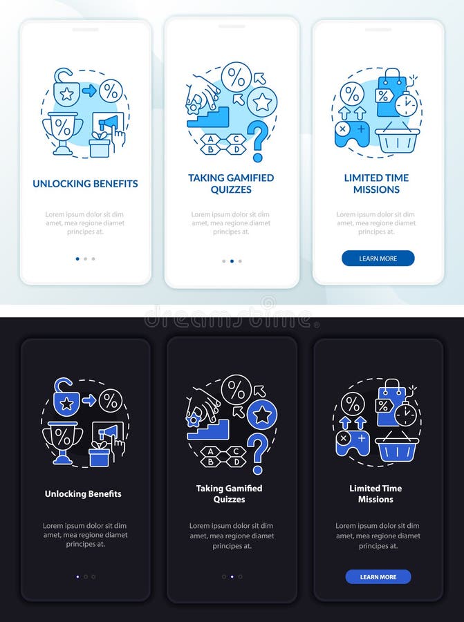 Gamified Loyalty Programs Day, Night Onboarding Mobile App Page Screen ...