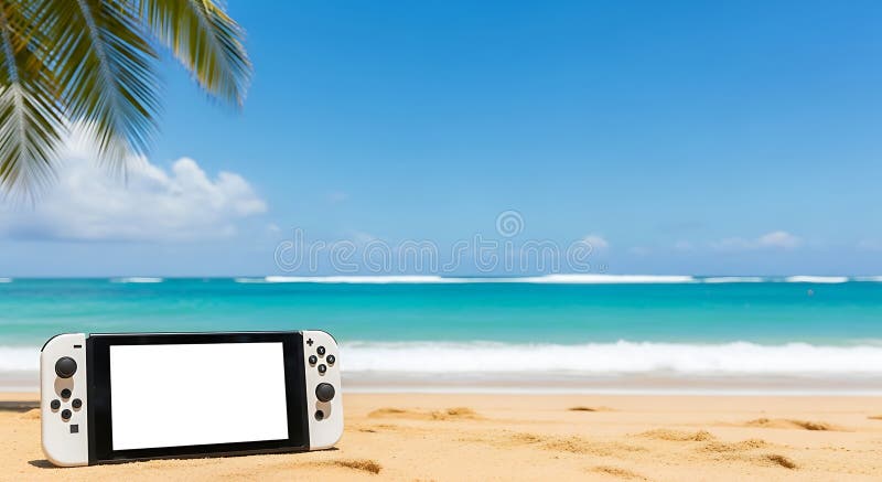 Gaming on the Beach with Nintendo Switch Oled Stock Illustration ...