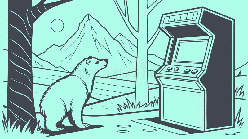 Gaming Bear Arcade Machine in Forest Scene, Vector Design Generative AI ...