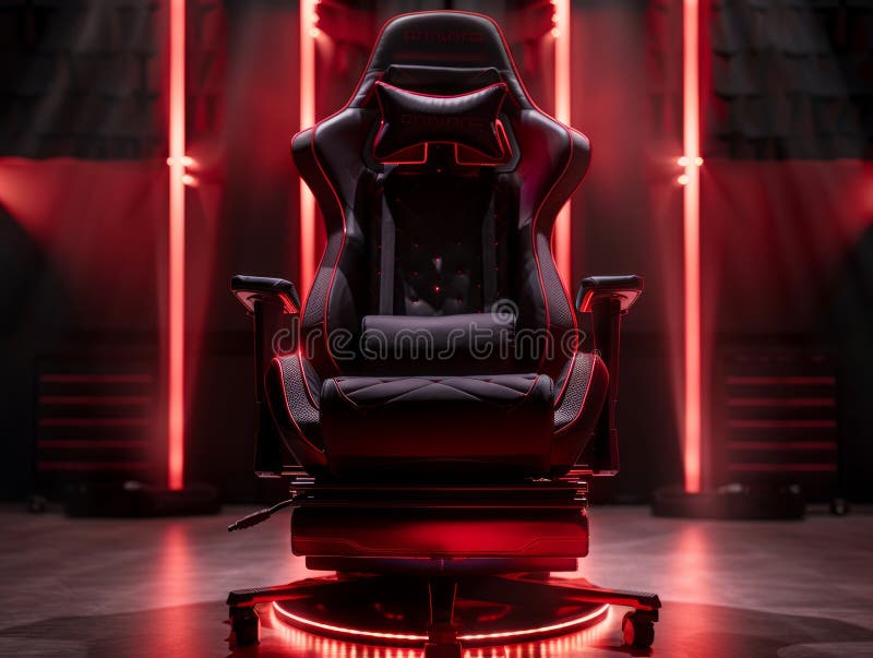 A Gaming Chair with Red Lights and a Black Background Stock Photo ...