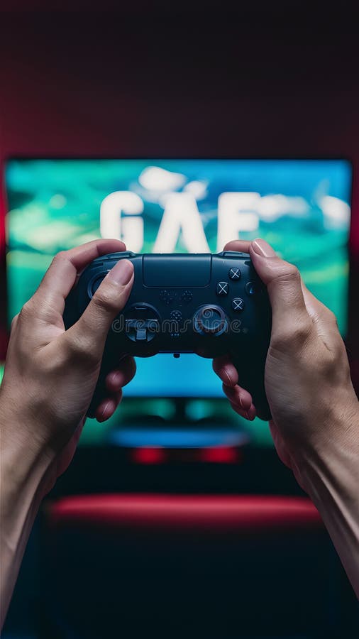 Gaming Closeup Hands Hold Video Game Controller Immersive Experience ...