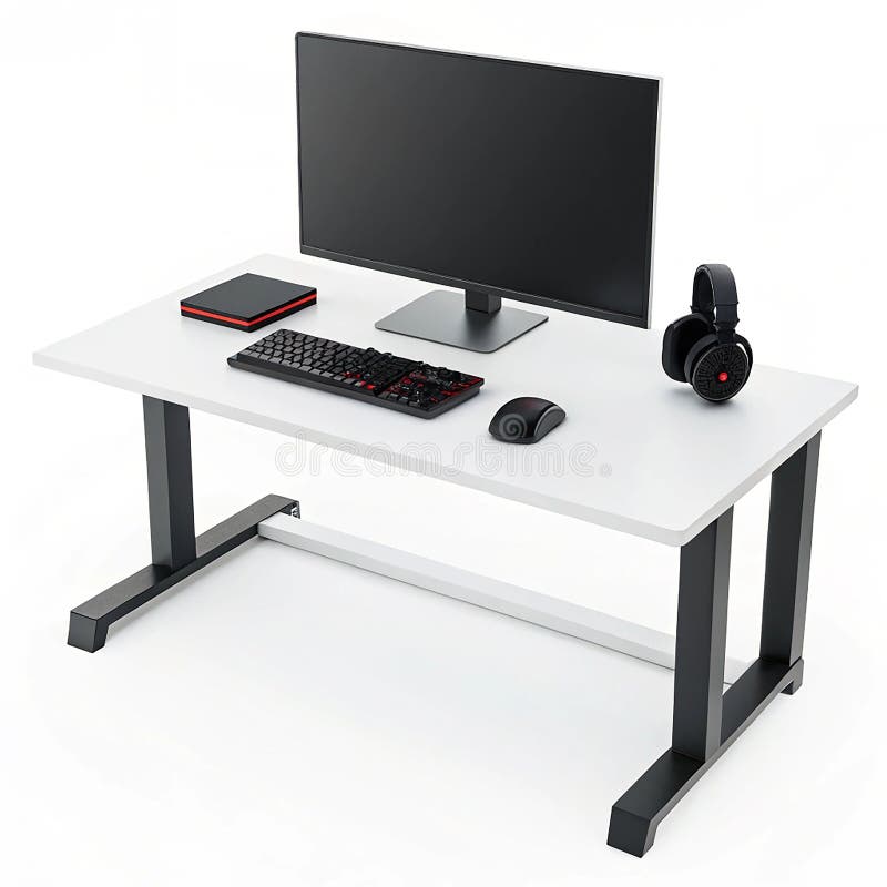 Gaming Computer Desk White Background Stock Illustration - Illustration ...