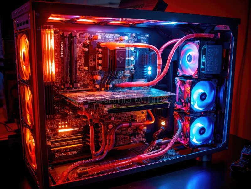 Gaming Computer with Neon Lights Inside. Stock Illustration ...