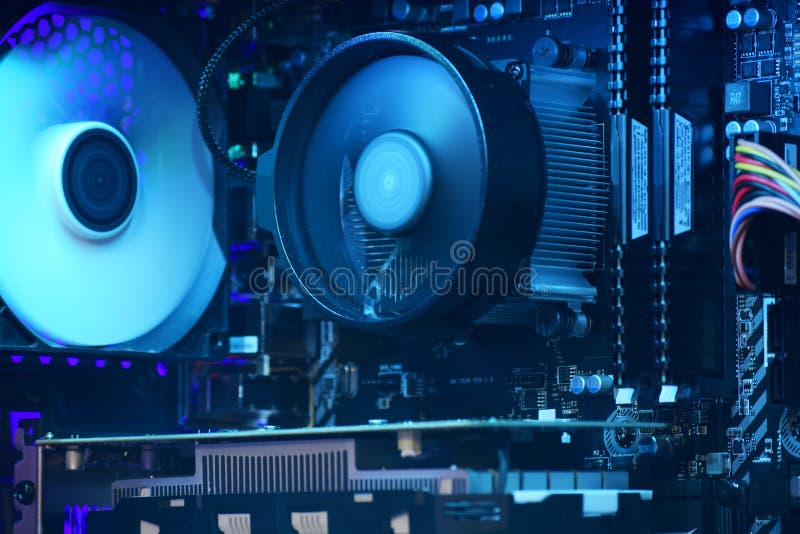 Gaming Computer Pc Motherboard with Its Components and Led Lights Stock ...