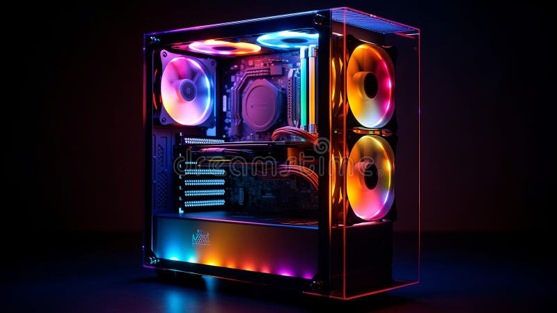 A Gaming Computer with RGB LED Lighting. Generative AI Stock ...