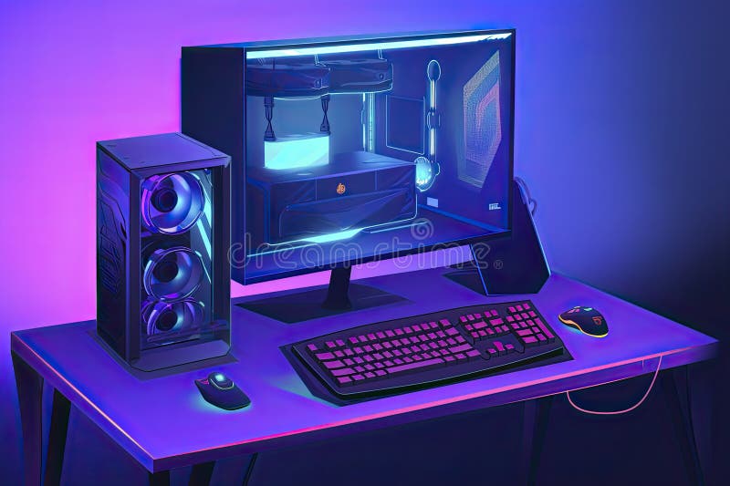 Gaming Computer and Rgb Gaming Mouse, Monitor Stock Illustration ...