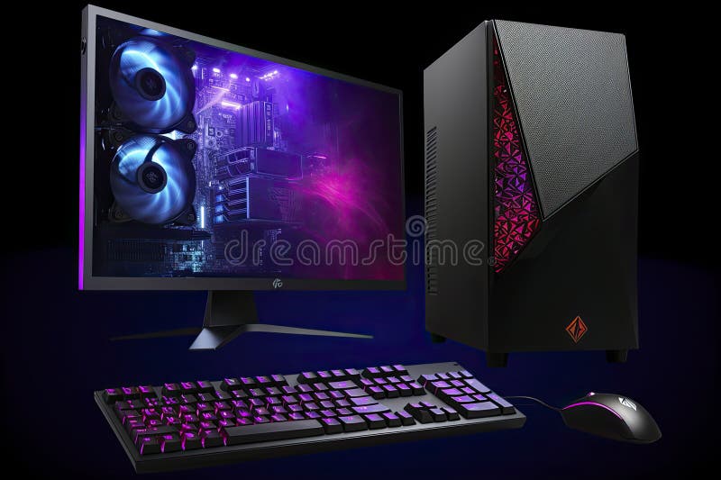 Gaming Computer and Rgb Gaming Mouse, Monitor Stock Illustration ...