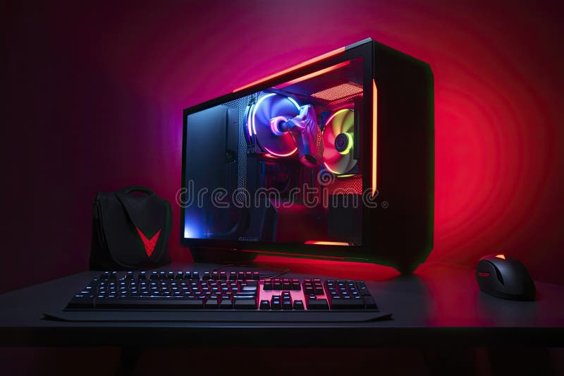 Gaming Computer and Rgb Gaming Mouse, Monitor Stock Image - Image of ...